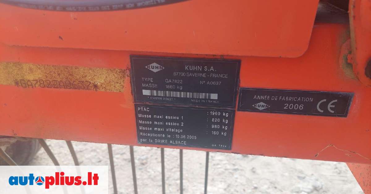 Kuhn GA 7822, grėbliai 2006 m., | A28142832